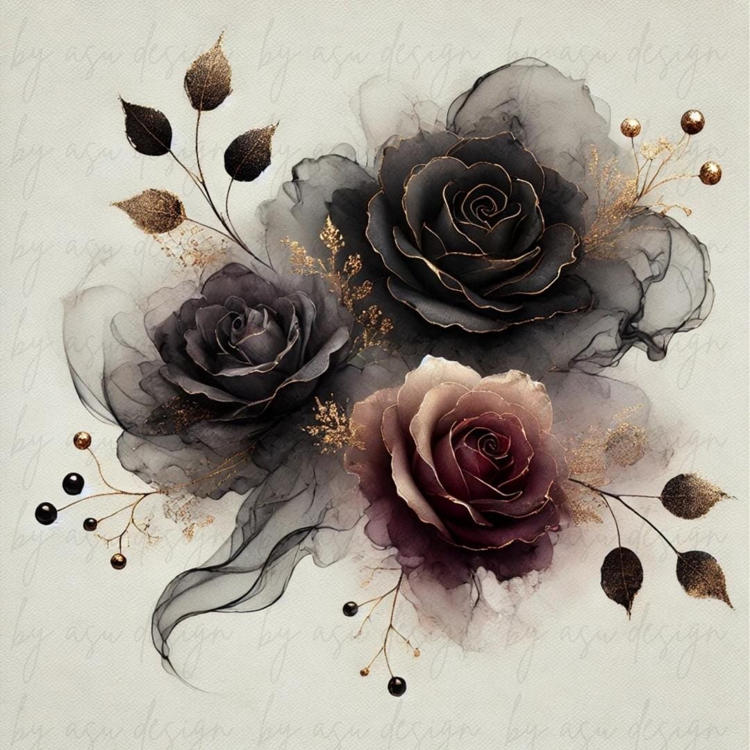 8 Black Rose Clipart Bundle: Gothic Watercolor Roses (digital Download ...