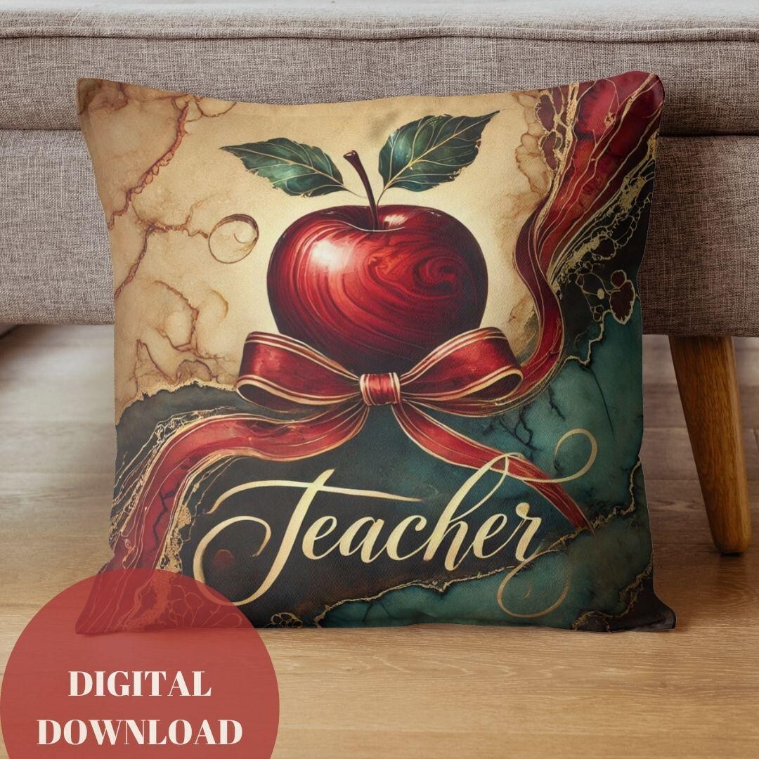 Watercolor Apple Teacher Print: Alcohol Ink Classroom Decor (digital ...