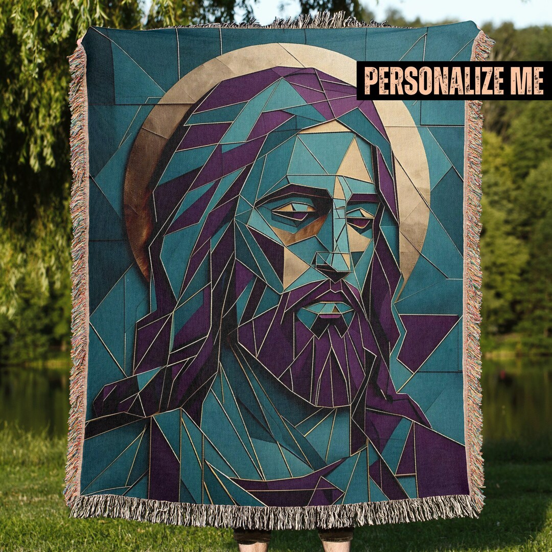 Jesus Christ Geometric Art Throw Blanket, Religious Home Decor, Sacred ...