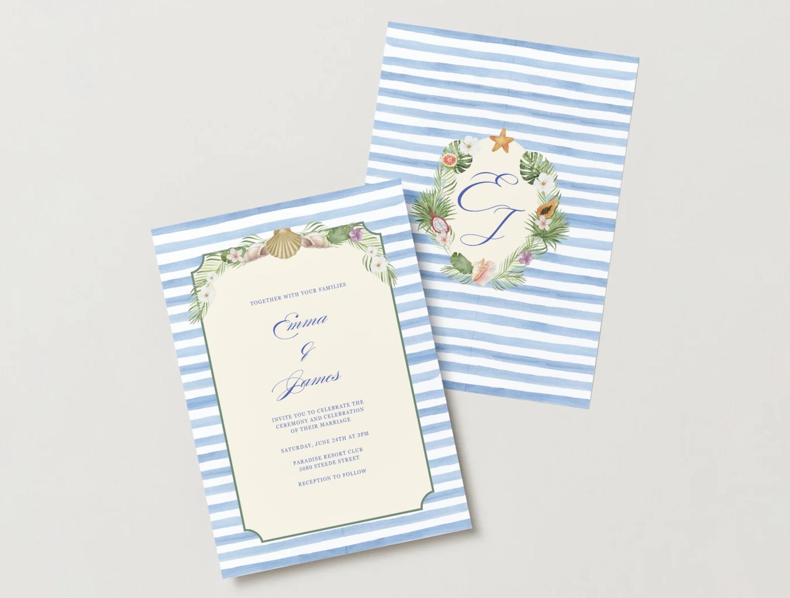 Beach Wedding Invitation Suite Template Tropical Wedding Invite Coastal ...