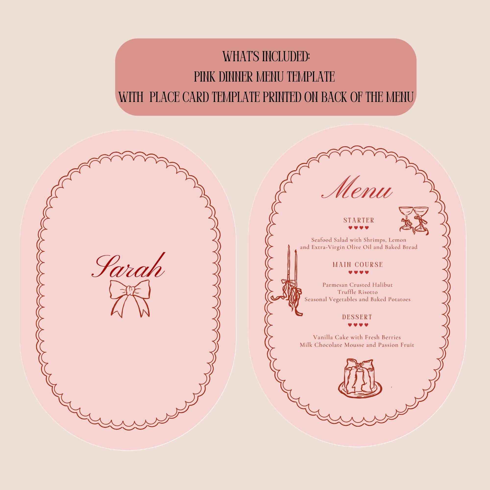 Coquette MENU Bachelorette Party Menu Galentines Party Decorations Menu ...