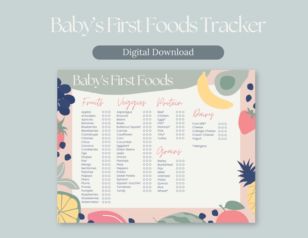 Baby's First Foods List | Printable Food List | Food Journal | Digital ...