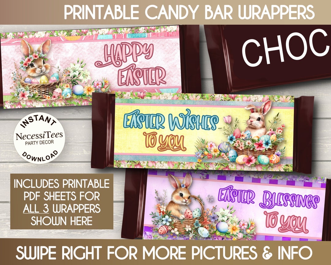 PRINTABLE Candy Bar Wrappers Easter Theme Easter Bunnies & Flowers ...