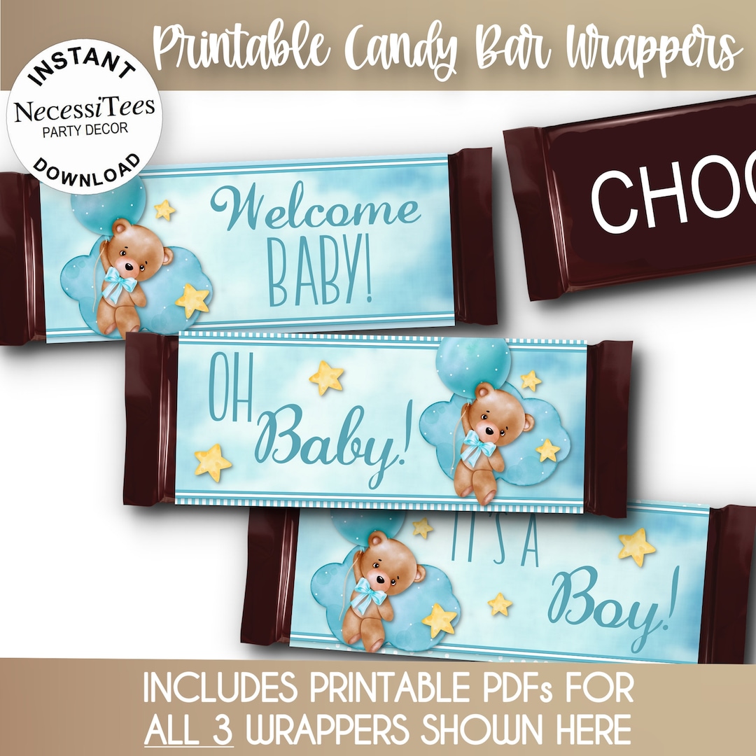 PRINTABLE | Baby Shower | Candy Bar Wrapper Templates | Bear With Blue ...