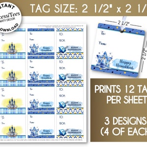 PRINTABLE Gift Tag Template Hanukkah Theme Dreidel, Candles, Menorah ...