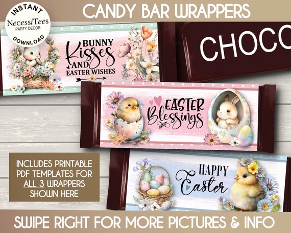 PRINTABLE Candy Bar Wrapper Templates, Easter Theme, Easter Bunnies ...