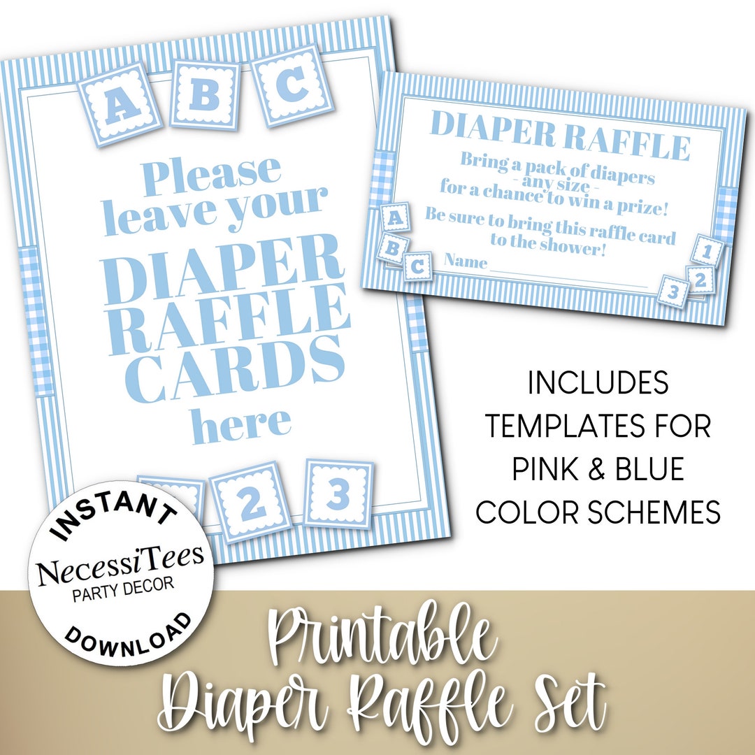 PRINTABLE Diaper Raffle Cards With Sign, Raffle Insert Cards, Baby ABC ...