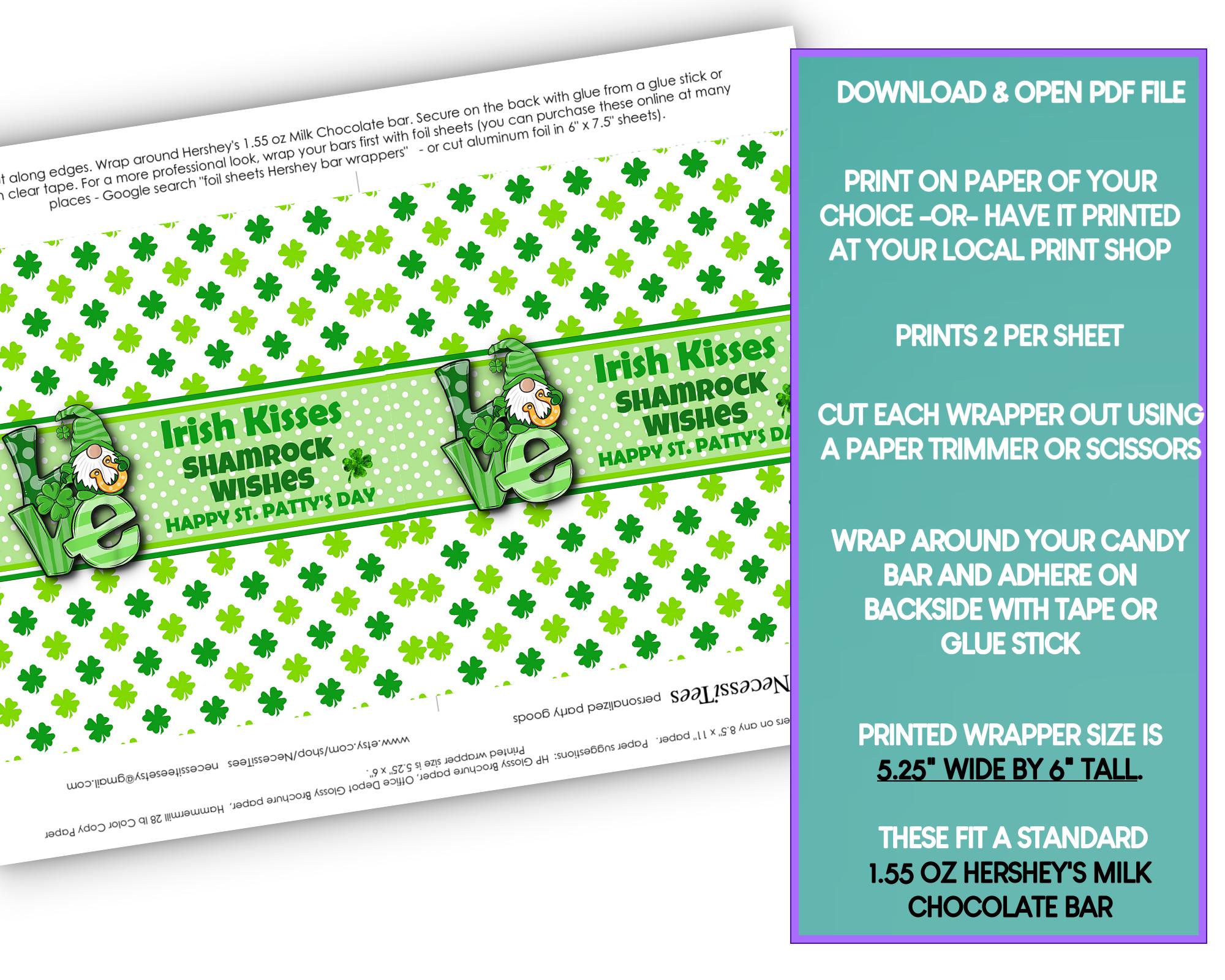 St. Patrick's Day Candy Bar Wrappers | Leprechaun, Rainbow (3 Pdfs ...