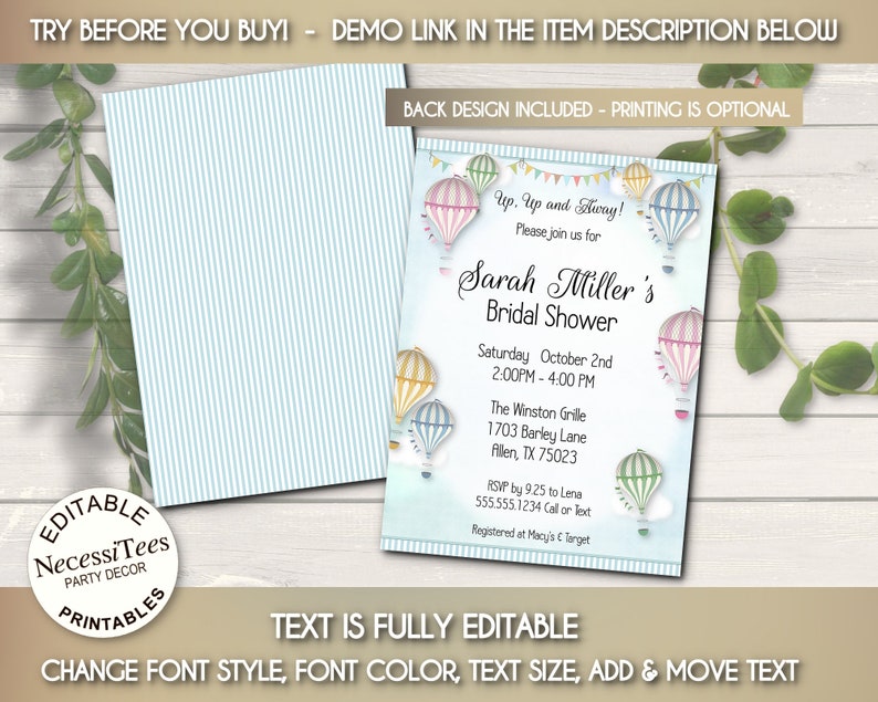 PRINTABLE Party Invitations Pastel Hot Air Balloons Pink - Etsy