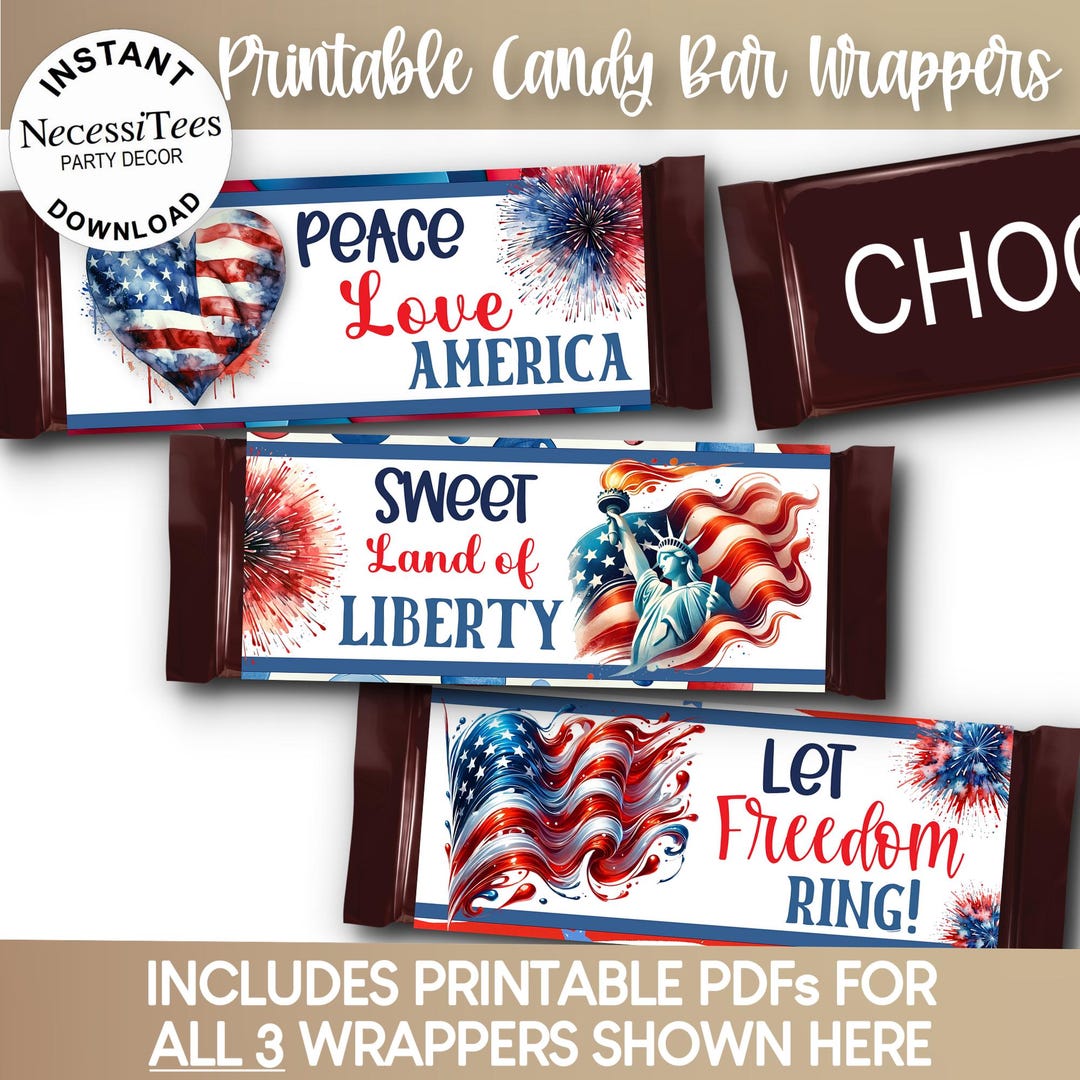 PRINTABLE Candy Bar Wrappers, | 4th of July, Independence Day | Red ...