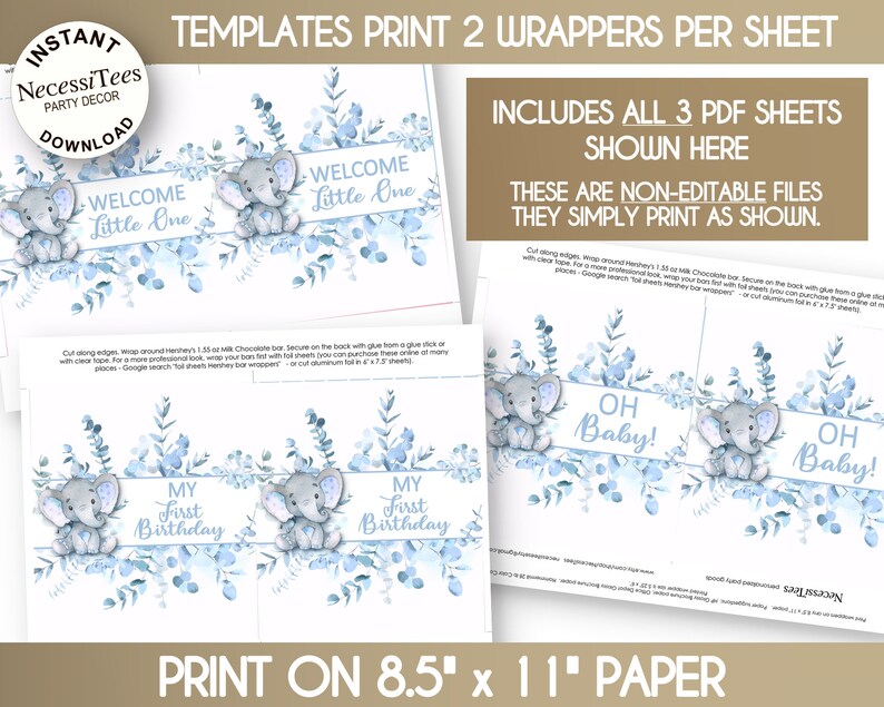 PRINTABLE Baby Shower Candy Bar Wrapper Templates Blue - Etsy