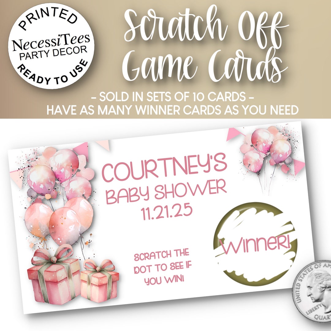 PRINTED Scratch off Cards Set of 10 Cards Party Games Birthday Party ...