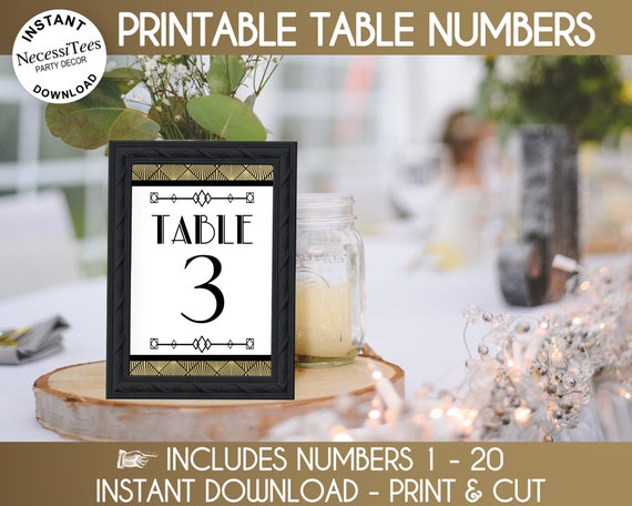 PRINTABLE Table Number Cards, Art Nouveau, Art Deco, Gatsby, Roaring 20 ...