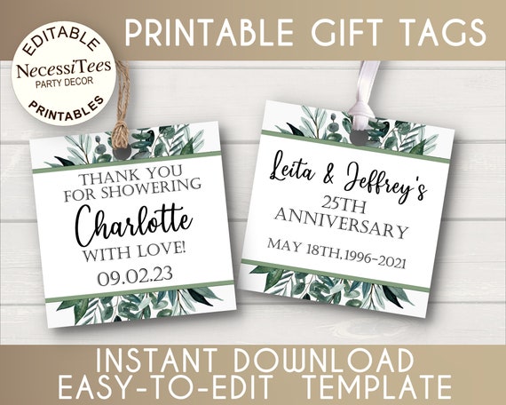 PRINTABLE Gift Tags, Greenery, Eucalyptus Leaves, Bridal or Baby Shower ...