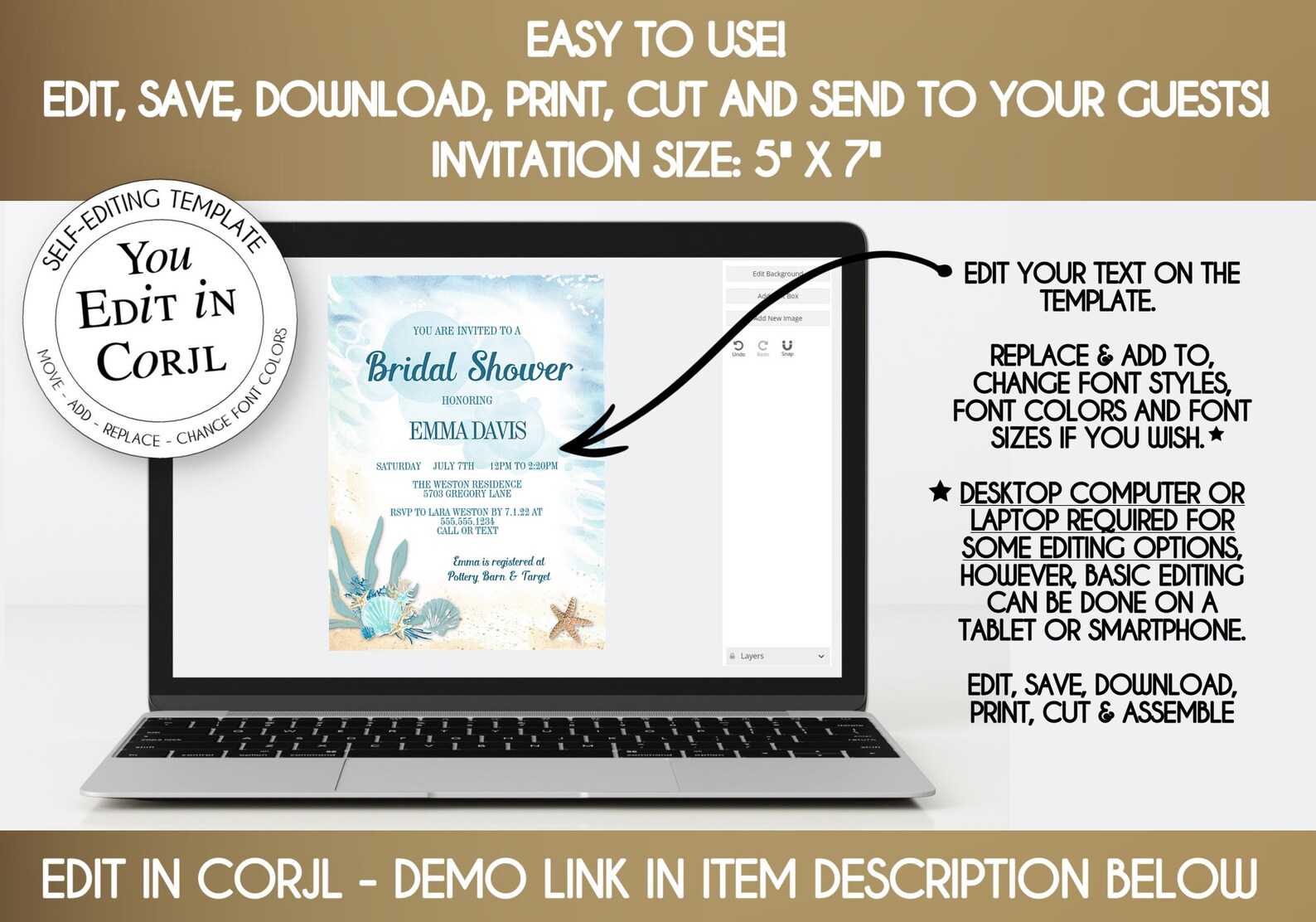 PRINTABLE Beach Theme Invitation | INSTANT DOWNLOAD | Editable Digital ...