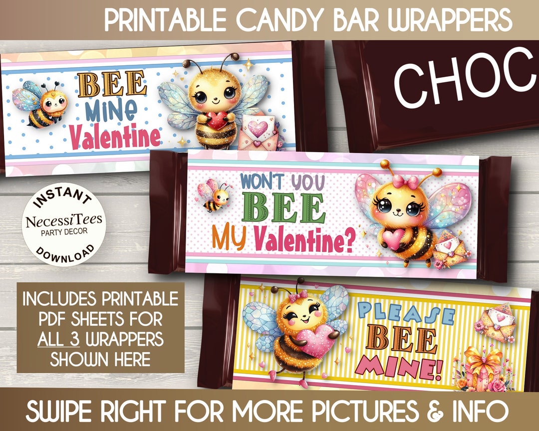 PRINTABLE Candy Bar Wrappers Happy Valentines Day Bumblebees, Bees, Bee ...