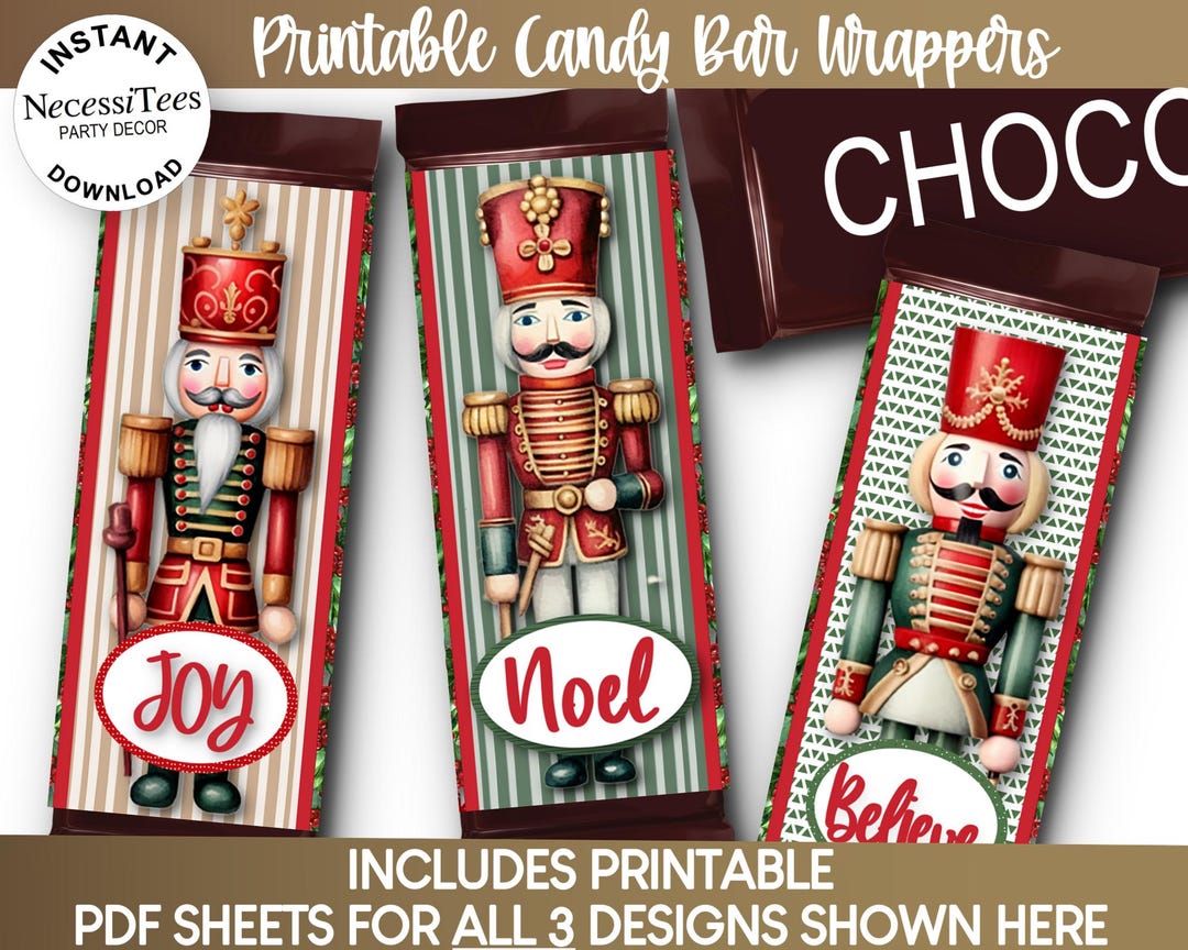 PRINTABLE Candy Bar Wrappers Christmas Theme Xmas Nutcrackers, Red ...