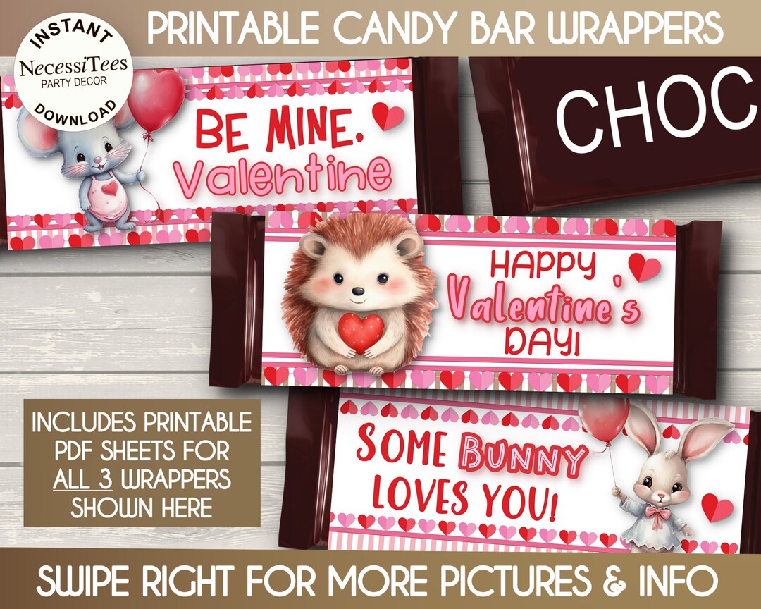 PRINTABLE Candy Bar Wrappers Valentines Theme Kids Valentines Mouse ...