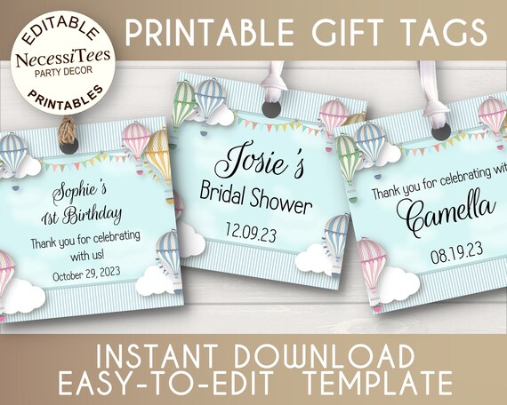 PRINTABLE Gift Tags, Hot Air Balloons, Pastel Colors, Bridal or Baby ...
