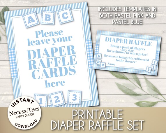 PRINTABLE Diaper Raffle Cards with Sign, Raffle Insert Cards, Baby ABC ...