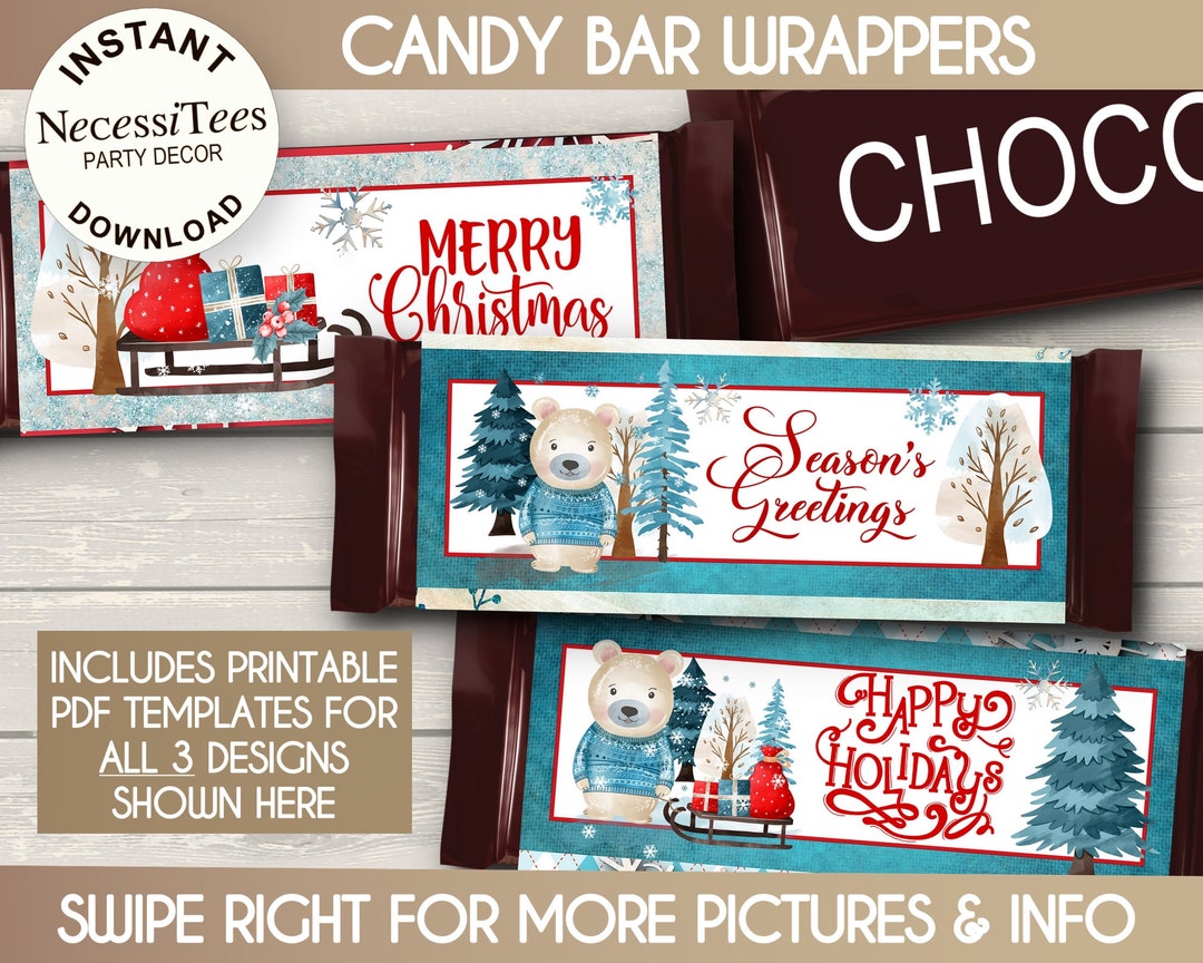PRINTABLE Candy Bar Wrapper Templates, Christmas, Xmas, Polar Bear ...