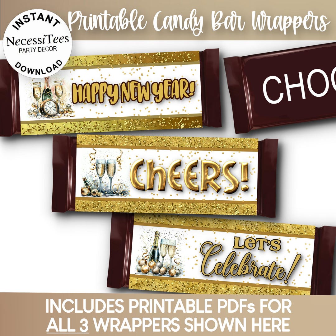 PRINTABLE Candy Bar Wrappers Happy New Year Theme Champagne Bottles ...