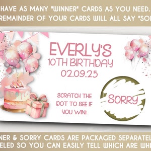 PRINTED Scratch off Cards Set of 10 Cards Party Games Birthday Party ...