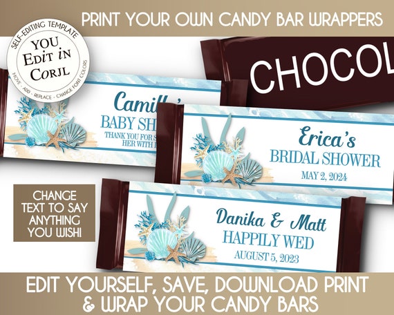 PRINTABLE Candy Bar Wrapper Template, Beach Theme, Sea Horse, Shells ...