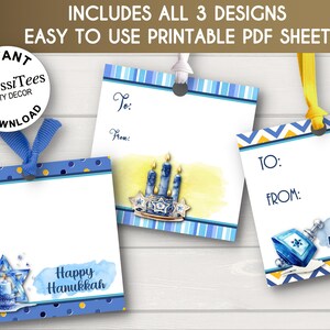 PRINTABLE Gift Tag Template Hanukkah Theme Dreidel, Candles, Menorah ...