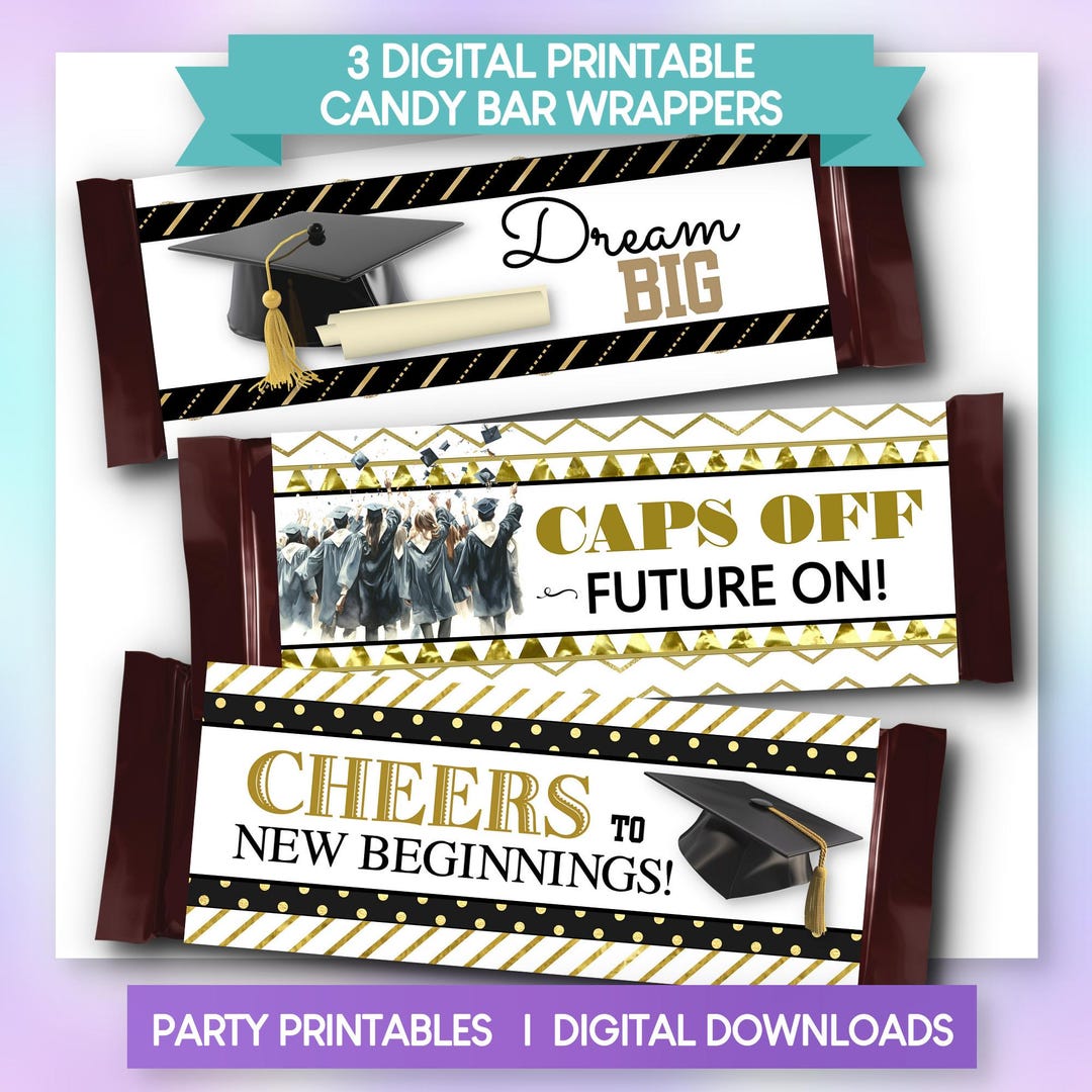 PRINTABLE Candy Bar Wrappers, | Graduation, Graduate | Black, Gold ...
