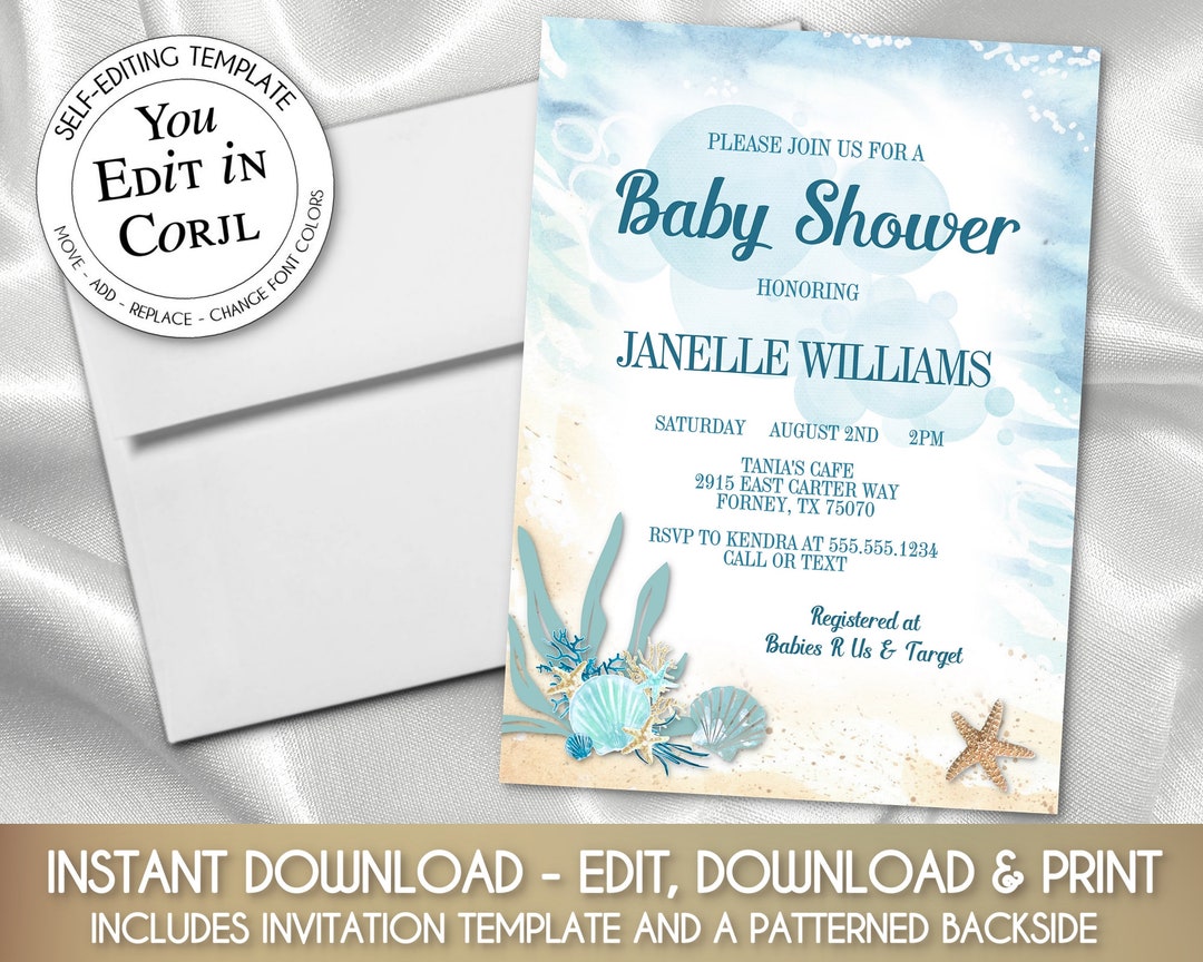 PRINTABLE Beach Theme Invitation INSTANT DOWNLOAD Editable Digital File ...