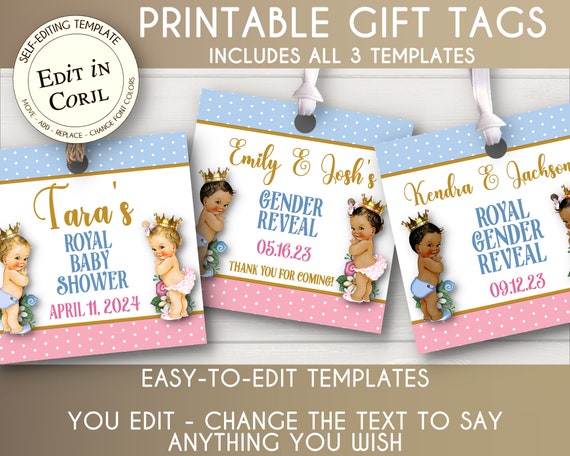 PRINTABLE Gift Tags, Royal Baby Prince & Princess, Pastel Pink, Pastel ...