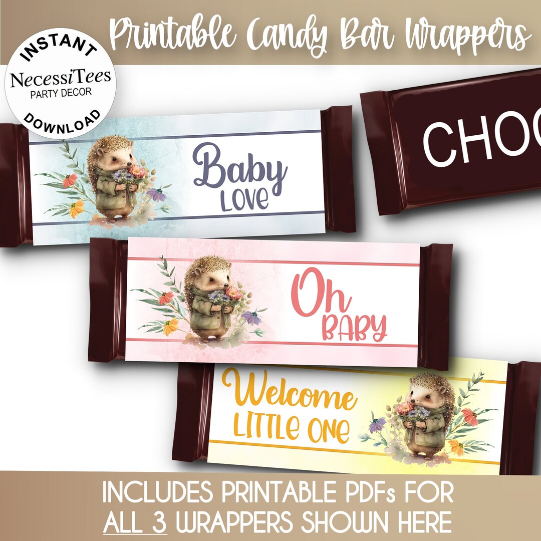 PRINTABLE | Baby Shower | Candy Bar Wrapper Templates | Baby Hedgehog ...