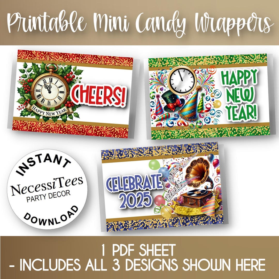 PRINTABLE Mini Candy Wrappers Party Favors New Year's Theme Midnight ...