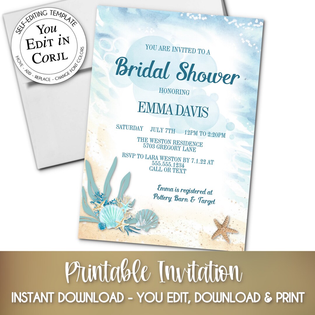 PRINTABLE Beach Theme Invitation | INSTANT DOWNLOAD | Editable Digital ...