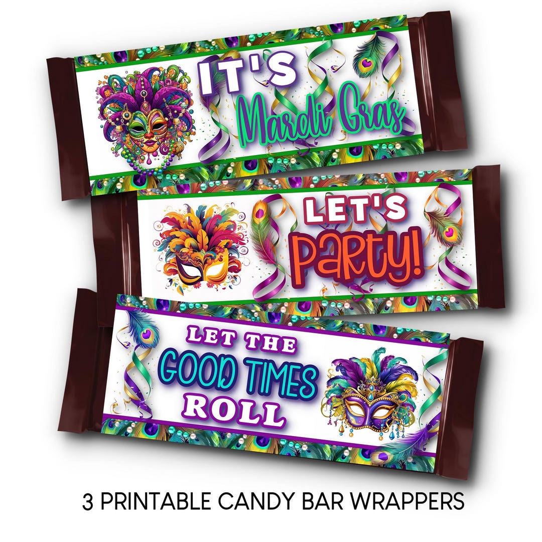 Mardi Gras Candy Bar Wrappers | Printable Party Favors (3 Pdfs) - Etsy