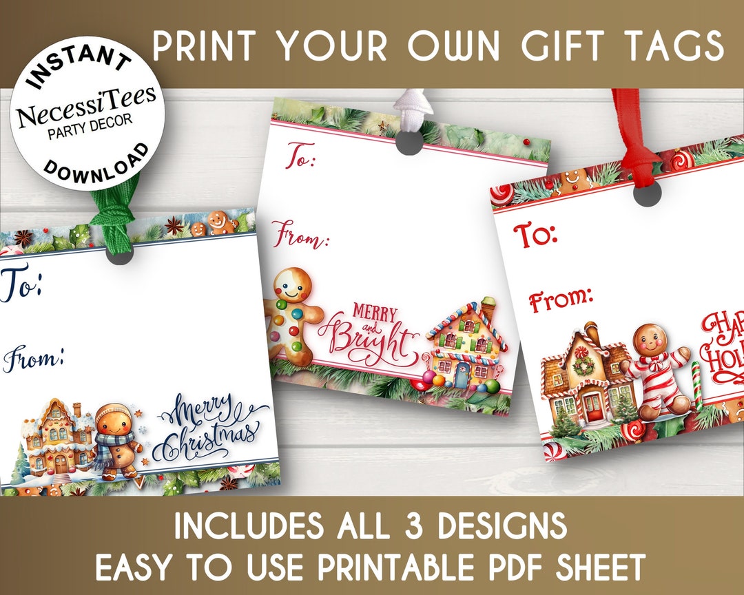 PRINTABLE Gift Tag Template Christmas Theme Xmas Gingerbread Men ...