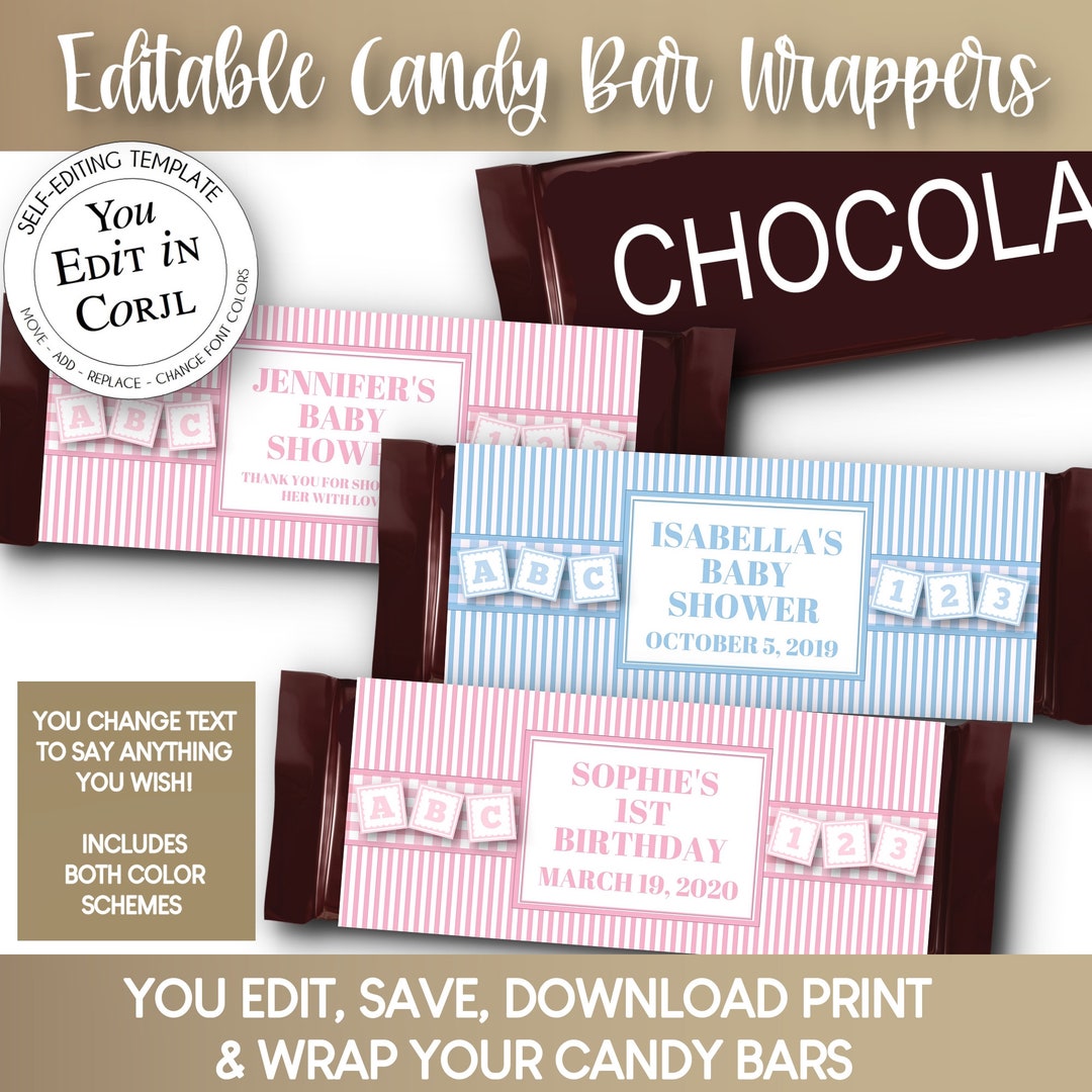 PRINTABLE Candy Bar Wrapper Template, Includes Both Pink & Blue, ABC ...