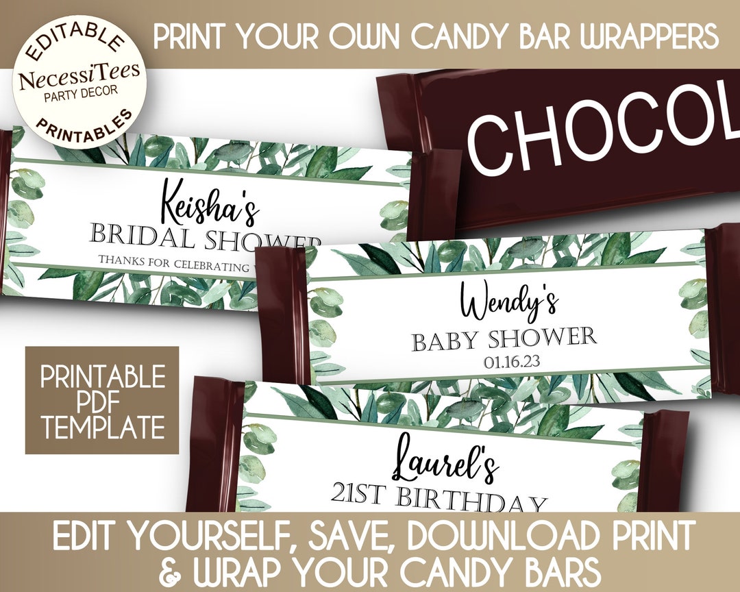 PRINTABLE Candy Bar Wrapper Template Greenery Leaves - Etsy