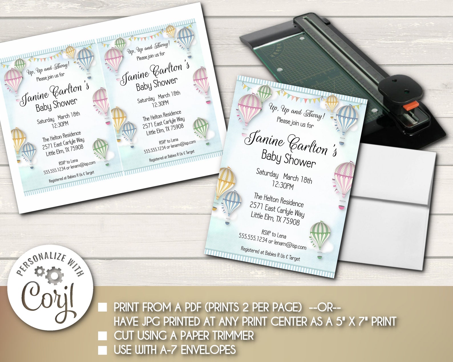 PRINTABLE Party Invitations Pastel Hot Air Balloons Pink - Etsy