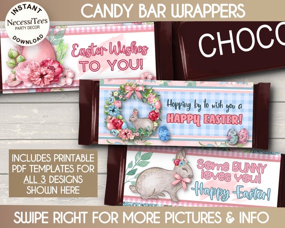 PRINTABLE Candy Bar Wrapper Templates, Easter Theme, Bunnies & Flowers ...