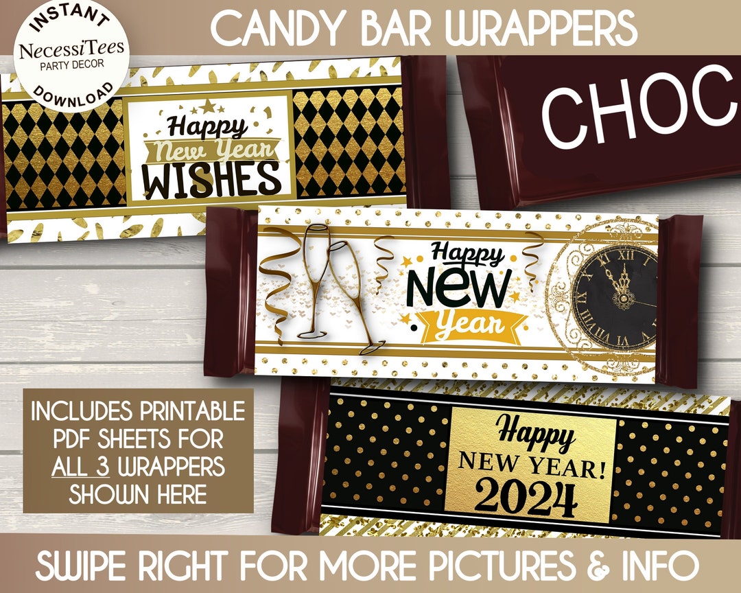 PRINTABLE Candy Bar Wrappers Happy New Year Theme 2024 - Etsy