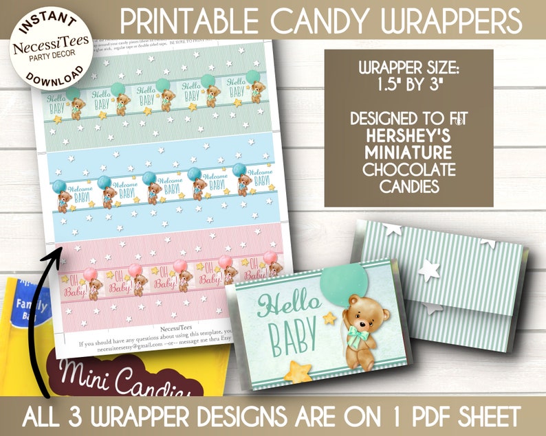 PRINTABLE Baby Shower Mini Candy Wrapper Templates Party - Etsy