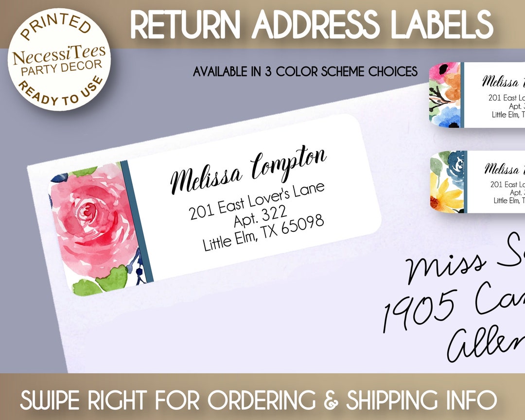 PRINTED Return Address Labels Spring Flowers Florals Roses - Etsy