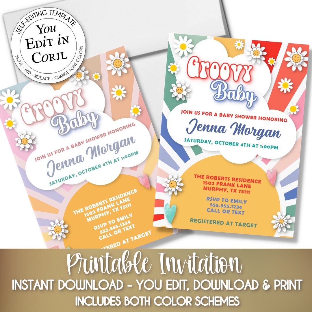 PRINTABLE Party Invitations | Groovy Baby Shower Invitation | Includes ...