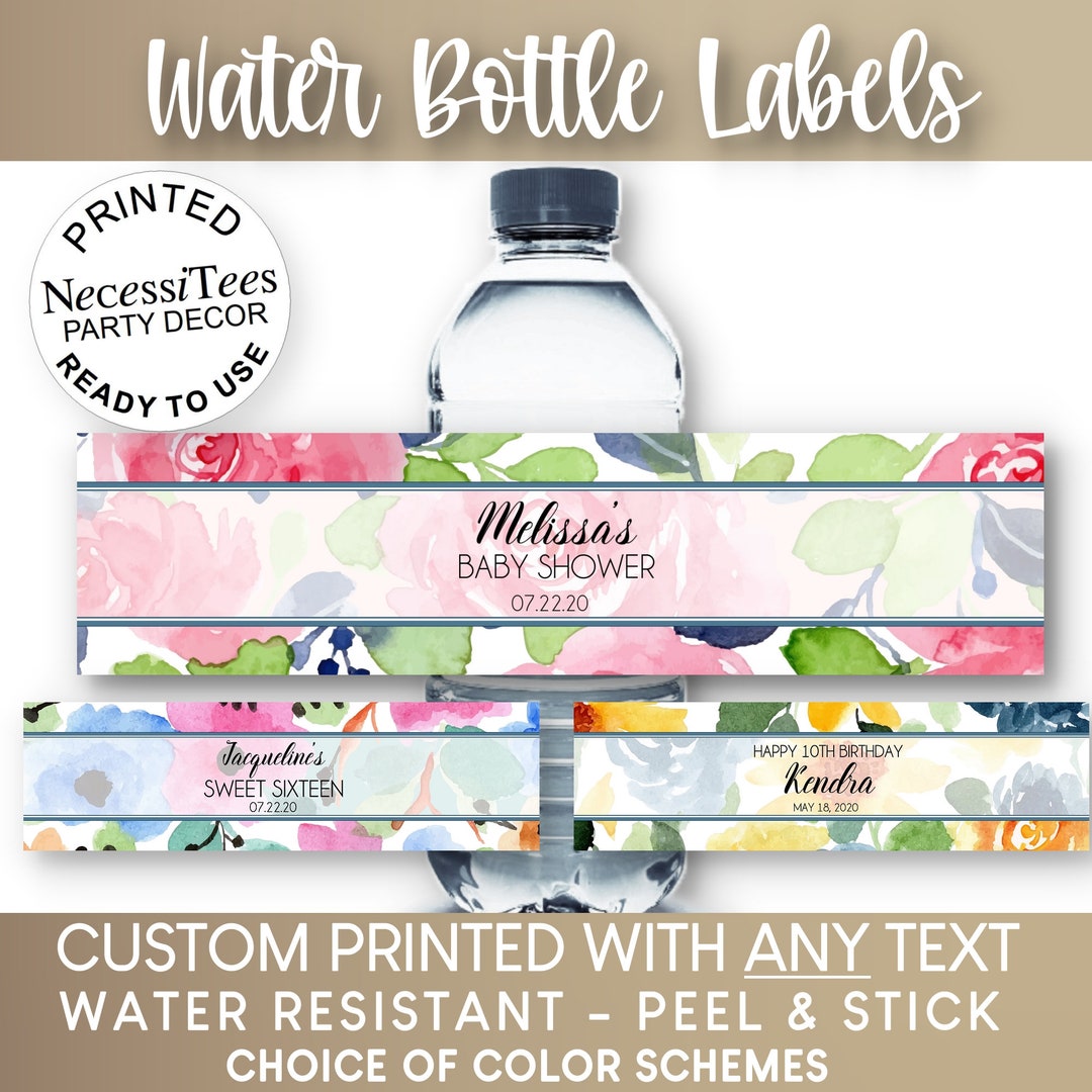 PRINTED Water Bottle Labels, Waterproof Peel & Stick, Spring Flowers ...
