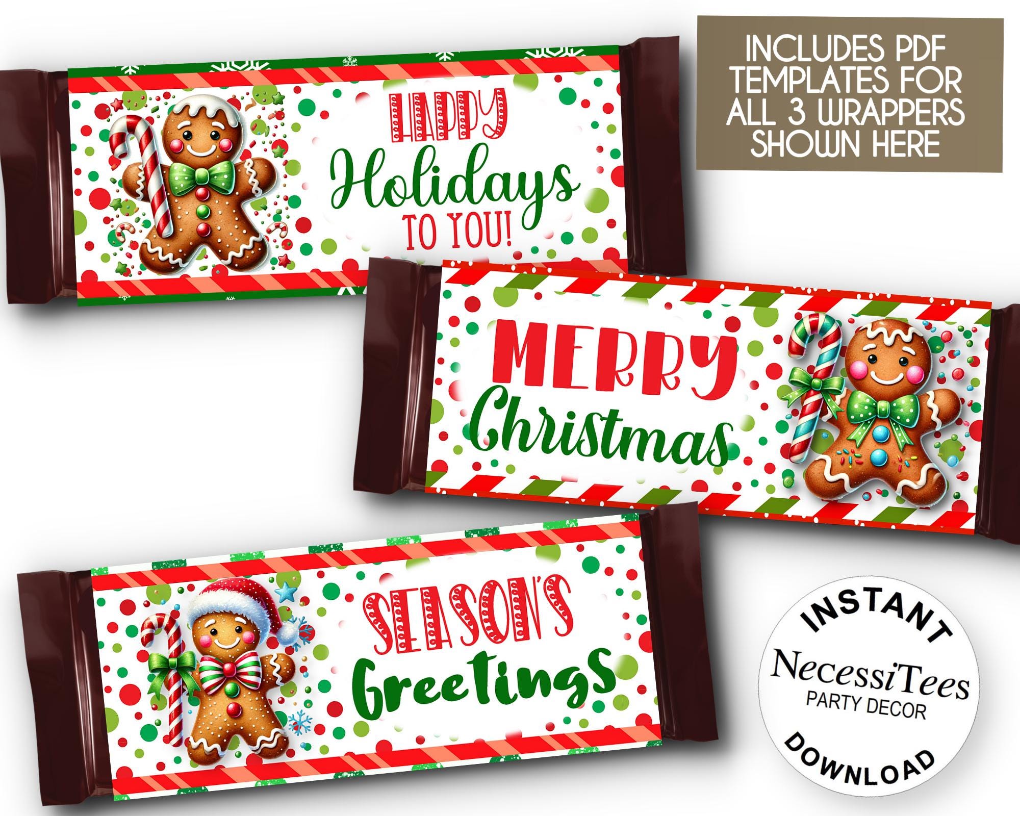 PRINTABLE Candy Bar Wrappers | Christmas Theme | Xmas, Gingerbread Men ...