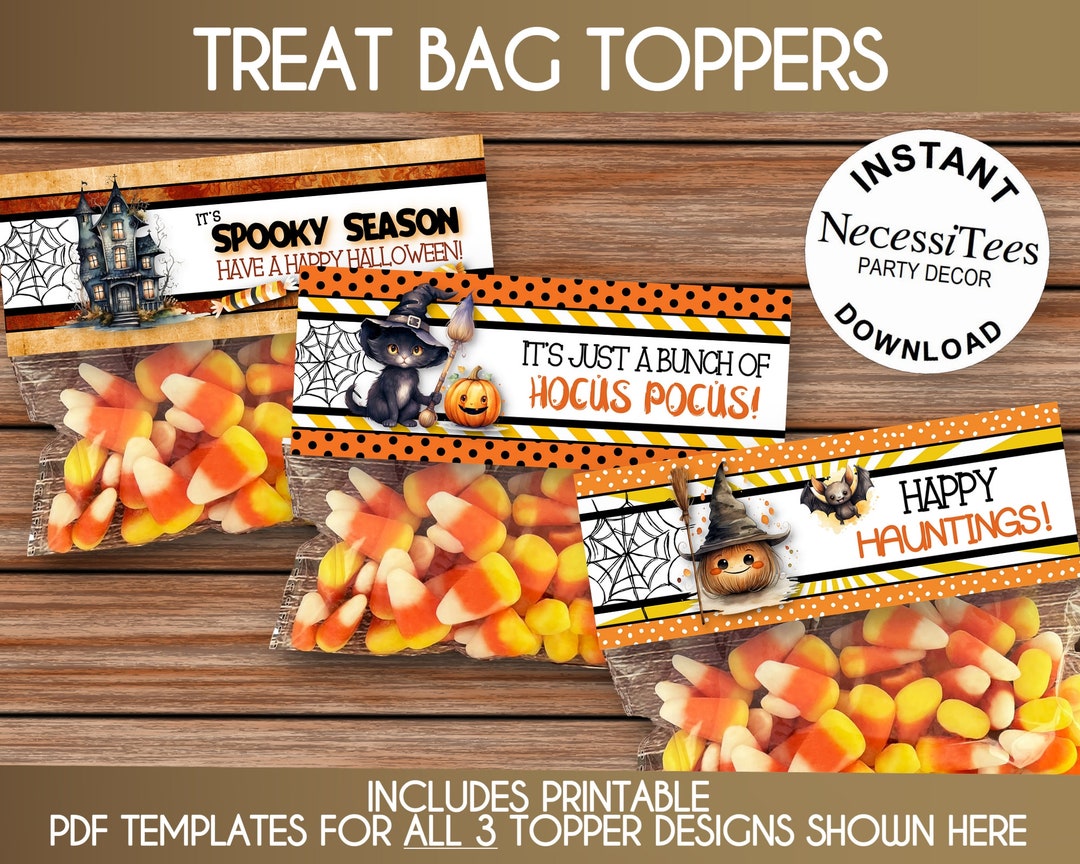 PRINTABLE Treat Bag Toppers | Halloween Theme | Witchy Cat, Pumpkin ...