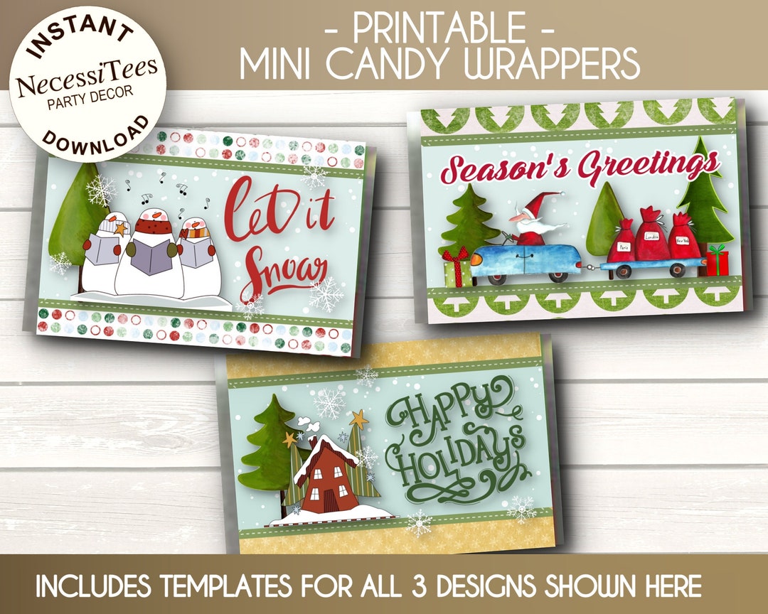PRINTABLE Mini Candy Wrappers for Party Favors Christmas Theme Xmas ...