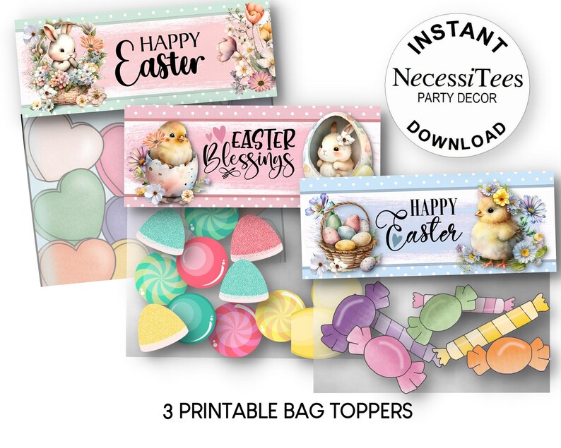 PRINTABLE Treat Bag Topper Templates, Easter Theme, Easter Bunnies ...